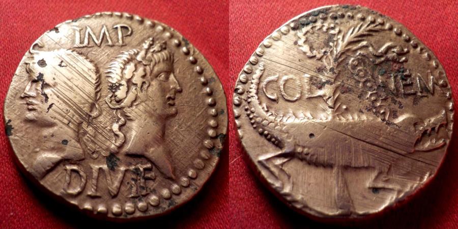 AUGUSTUS & AGRIPPA AE dupondius, Nemausus Mint. Crocodile, chained to ...
