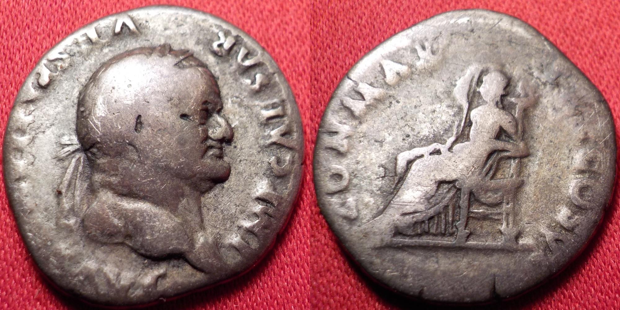 VESPASIAN AR silver denarius. Pax seated left, holding branch. 75-76 AD