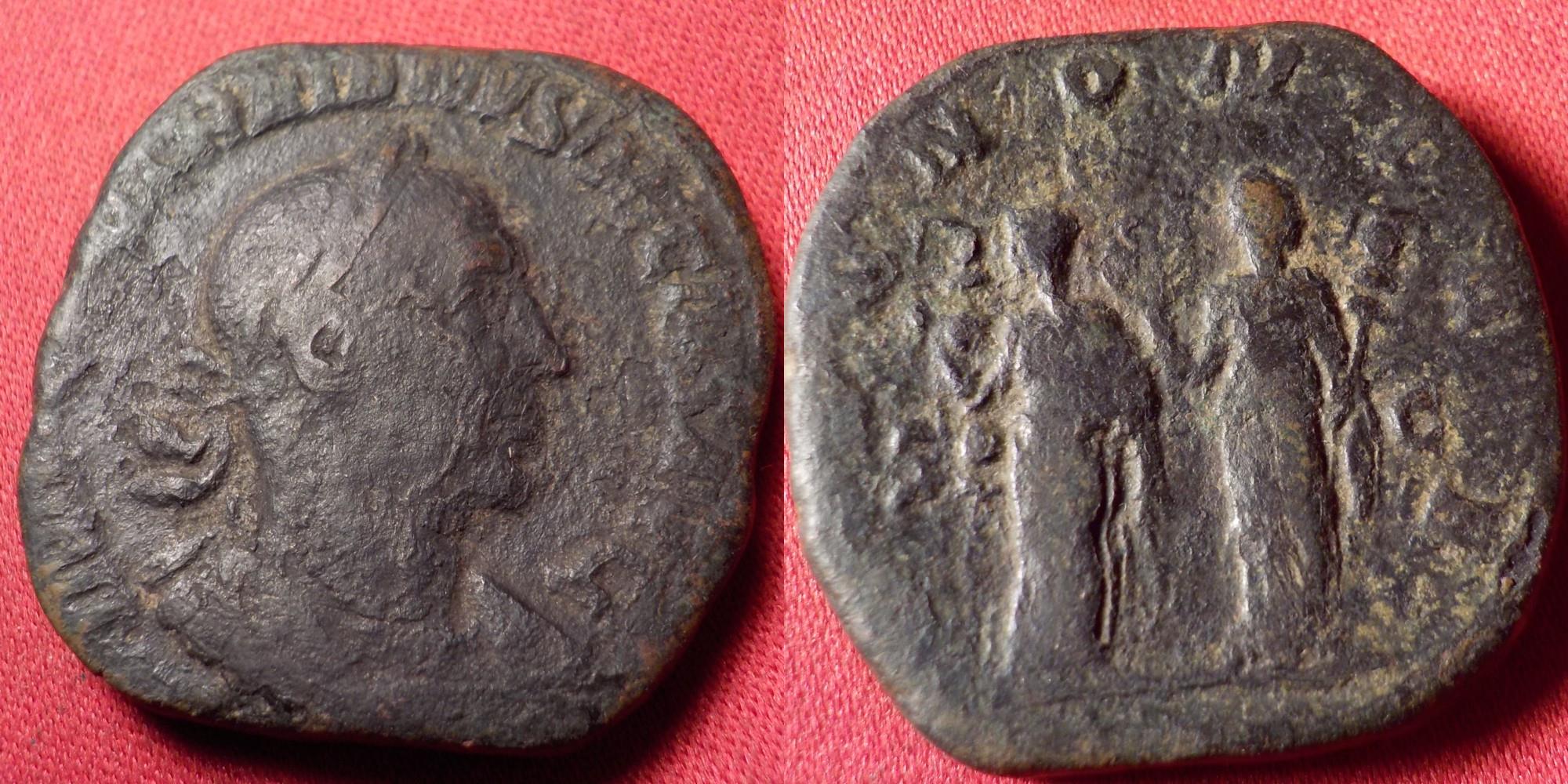 TRAJAN DECIUS AE sestertius. The Two Pannoniae, standing side by side ...