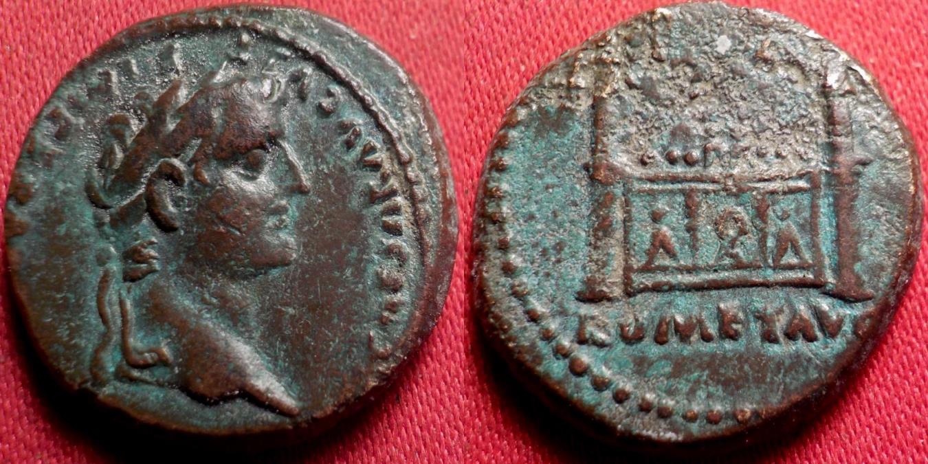 TIBERIUS CAESAR AE quadrans. The Altar of Lugdunum, ROM ET AVG. Scarce