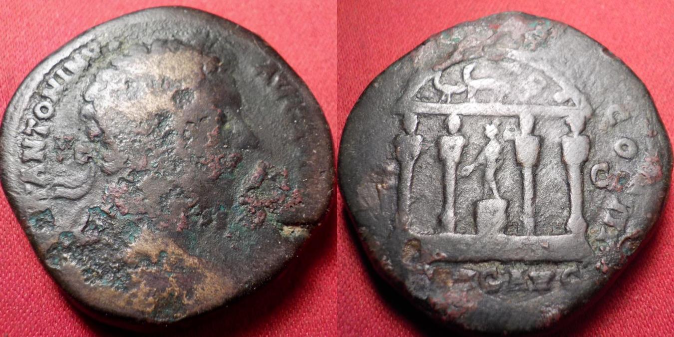 MARCUS AURELIUS AE sestertius. Domed tetrastyle temple of Mercury ...