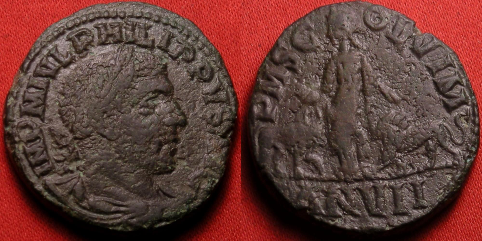 PHILIP I THE ARAB AE sestertius. Moesia, Viminacium. Moesia standing ...