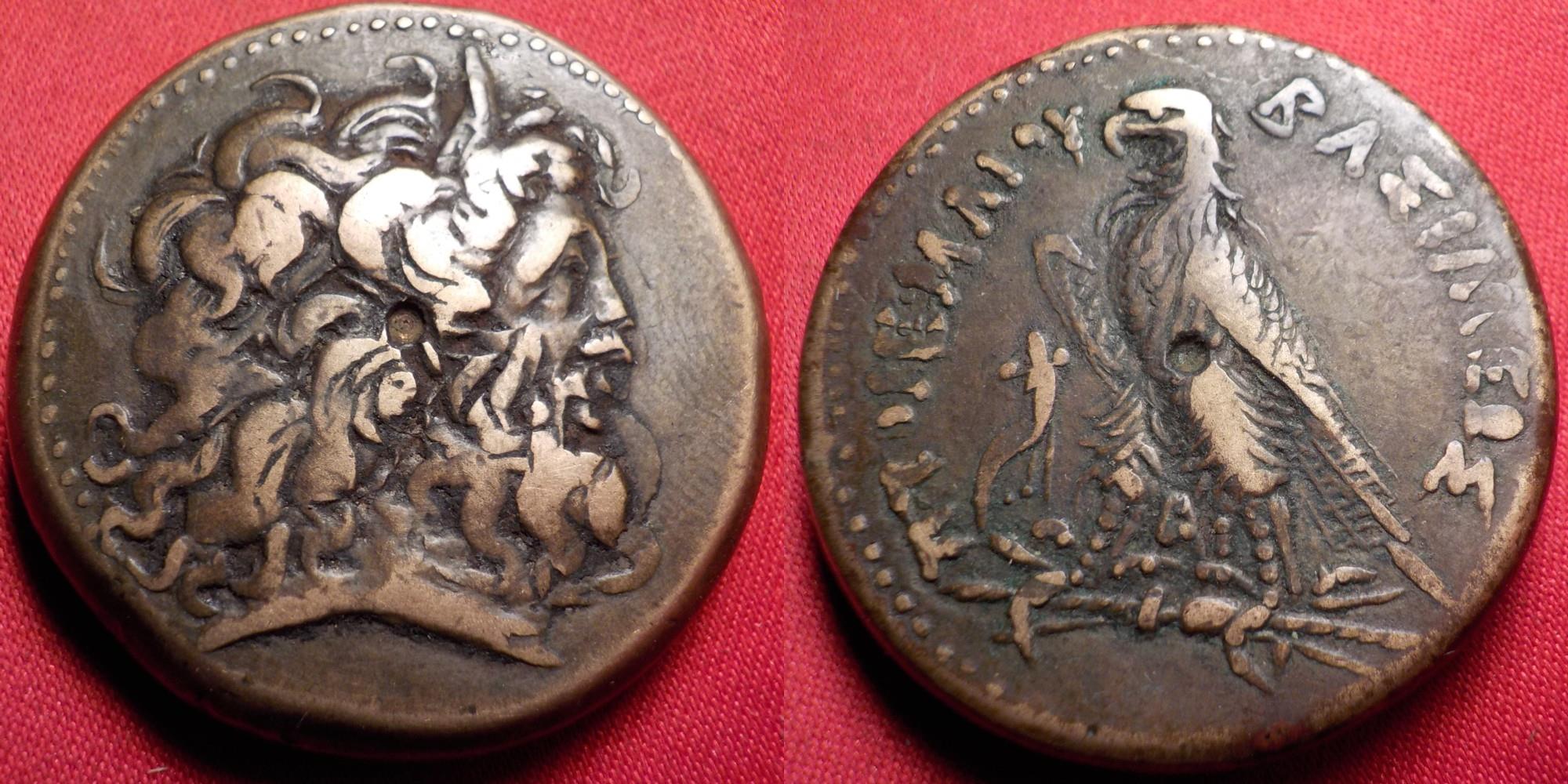 PTOLEMY IV PHILOPATOR AE hemidrachm. 37 grams. Zeus-Ammon / Eagle on ...
