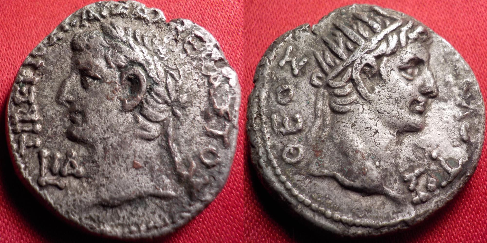 TIBERIUS & DIVUS AUGUSTUS AR tetradrachm. 27-28 AD. Alexandria, Egypt ...