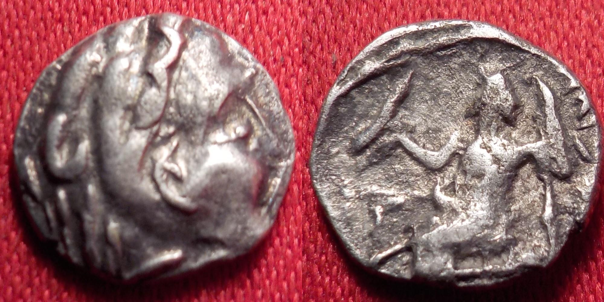 ALEXANDER III AR silver obol. Eastern imitative. Zeus seated left ...