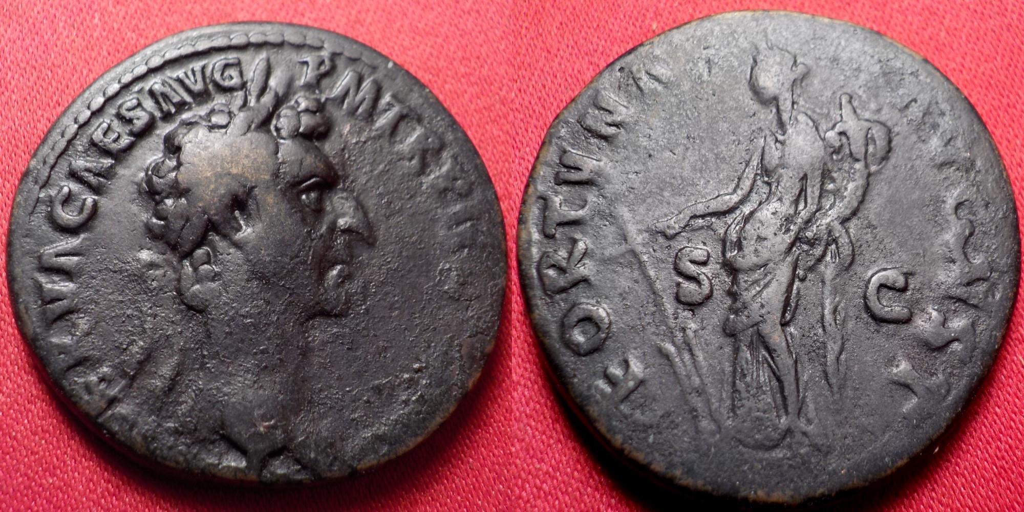 NERVA AE as. Fortuna standing, holding rudder & cornucopia. Rome mint ...