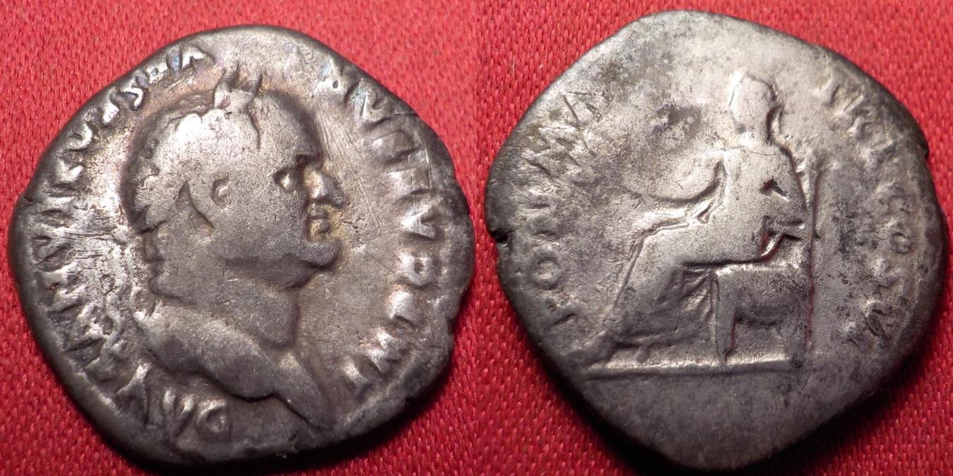 VESPASIAN AR silver denarius. Pax seated left, holding branch. 75-76 AD