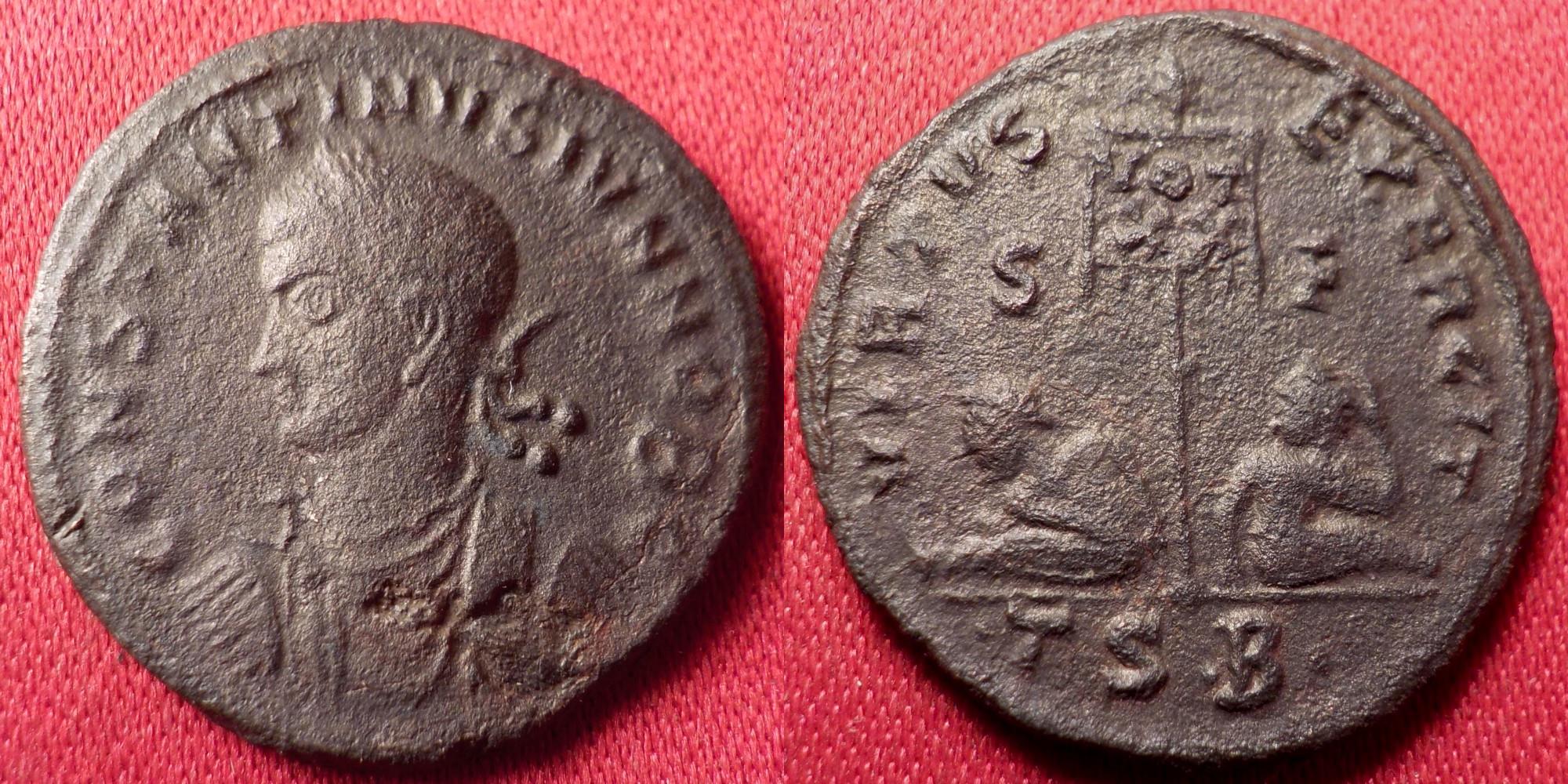 CONSTANTINE II CAESAR AE3. Thessalonica mint. Two captives underneath ...