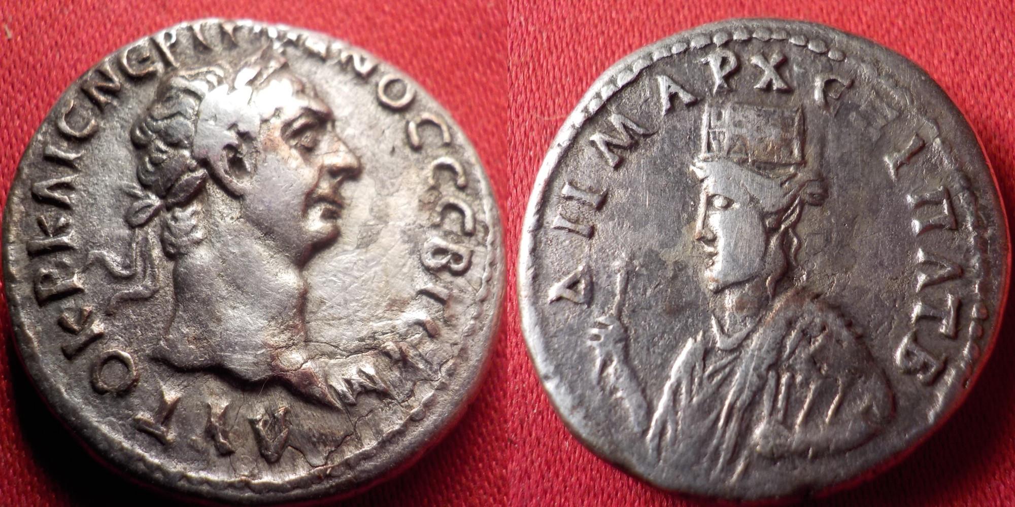 TRAJAN AR silver didrachm. Bostra, Arabia. Early issue, 98-99 AD ...