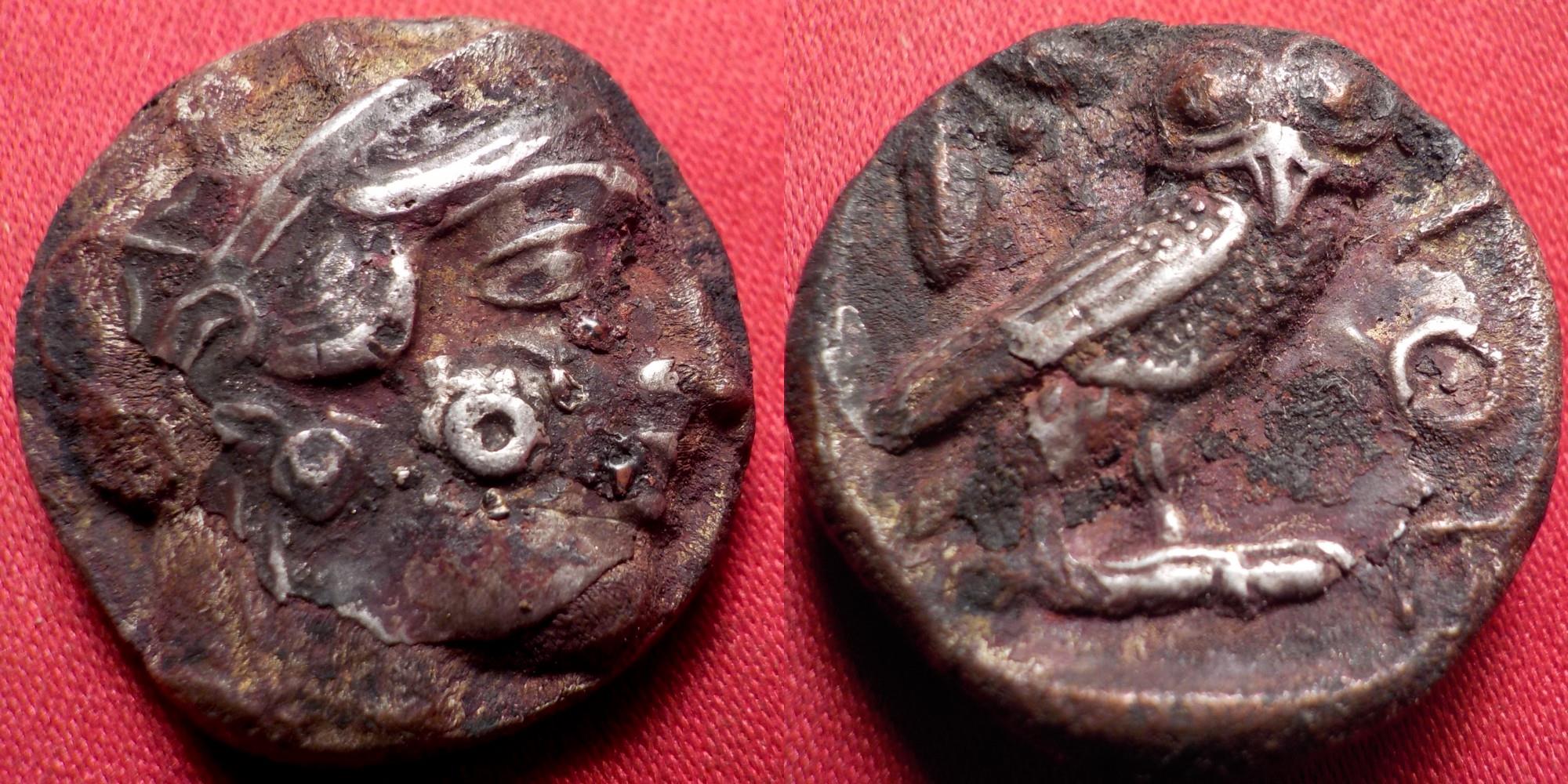 ATHENS AR silver fouree tetradrachm. Helmeted head of Athena, Owl on ...