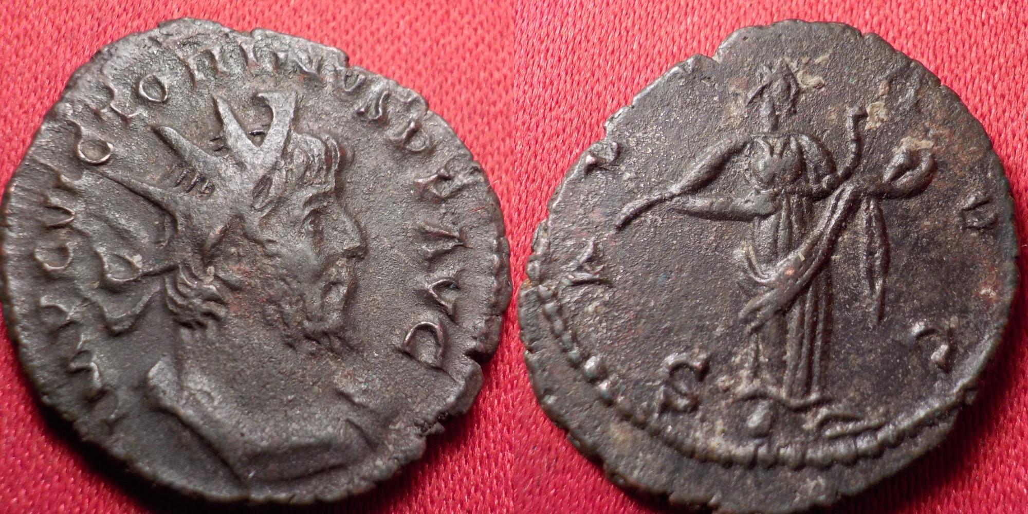 VICTORINUS AE antoninianus. SALUS standing, feeding serpent. | Roman ...