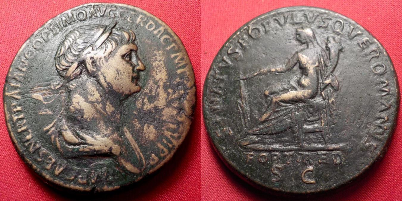TRAJAN AE sestertius. 114-115 AD. Fortuna seated left. | Roman Imperial ...