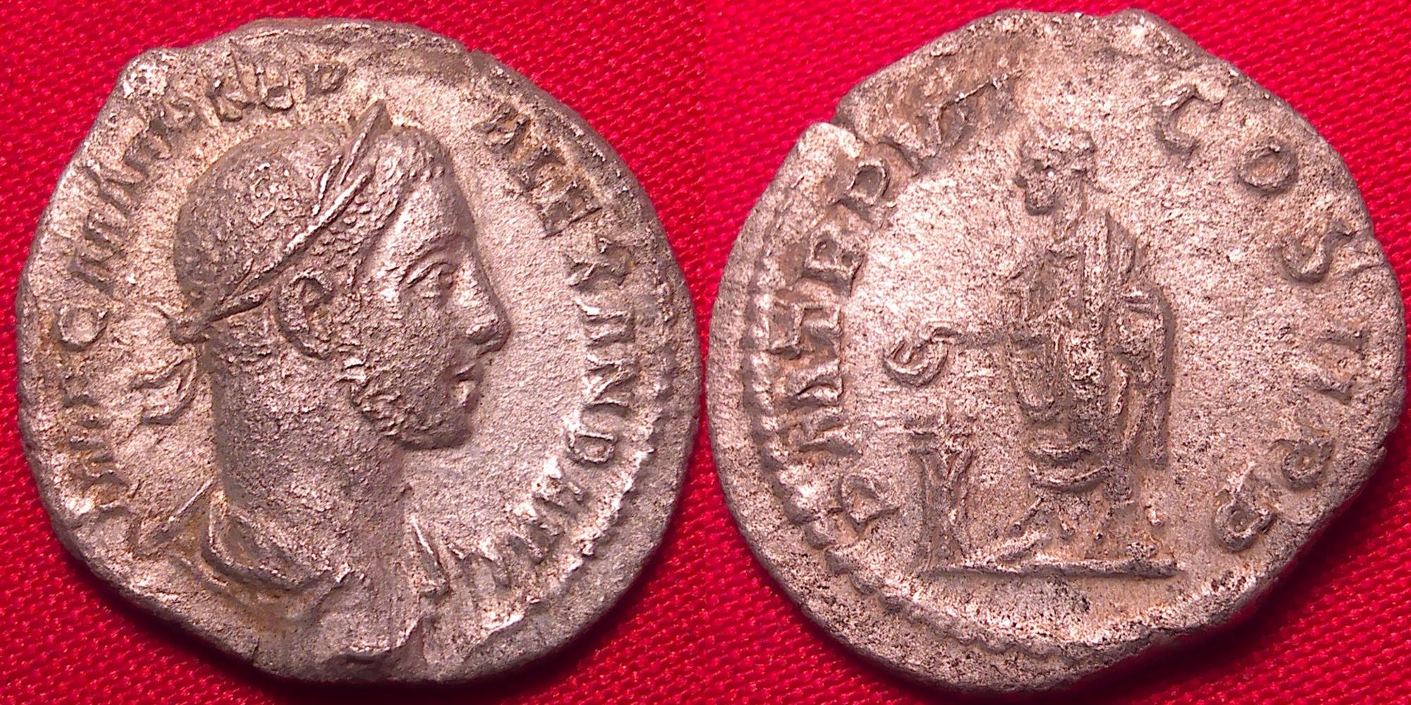 SEVERUS ALEXANDER AR silver denarius. 228 AD. Emperor sacrificing over ...