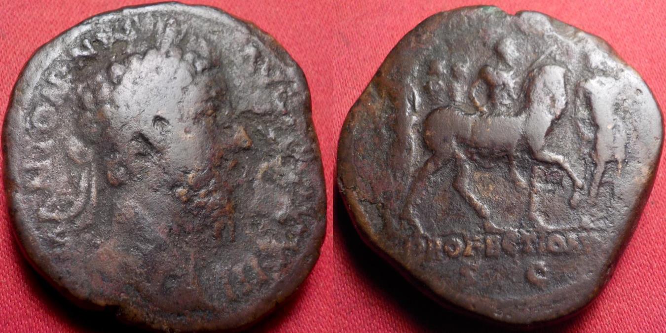 MARCUS AURELIUS AE sestertius. PROFECTIO AVG, Aurelius on horseback ...