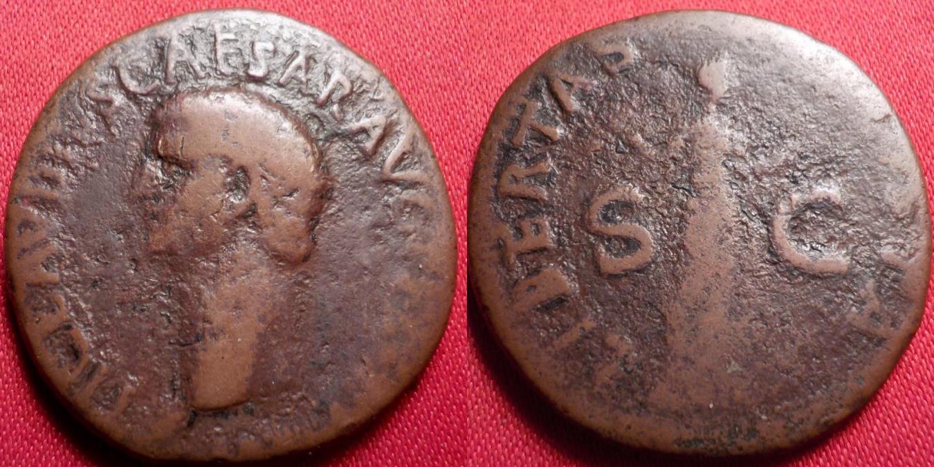 CLAUDIUS AE as. Libertas standing, holding pileus. | Roman Imperial Coins