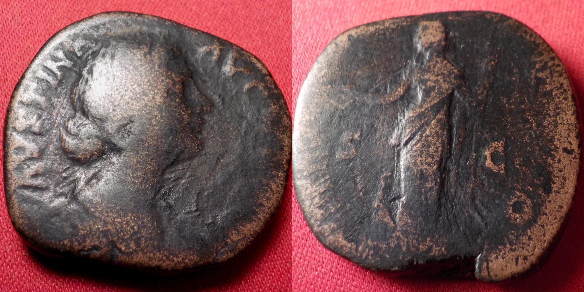 FAUSTINA II JUNIOR AE sestertius. Juno standing, peacock beside.