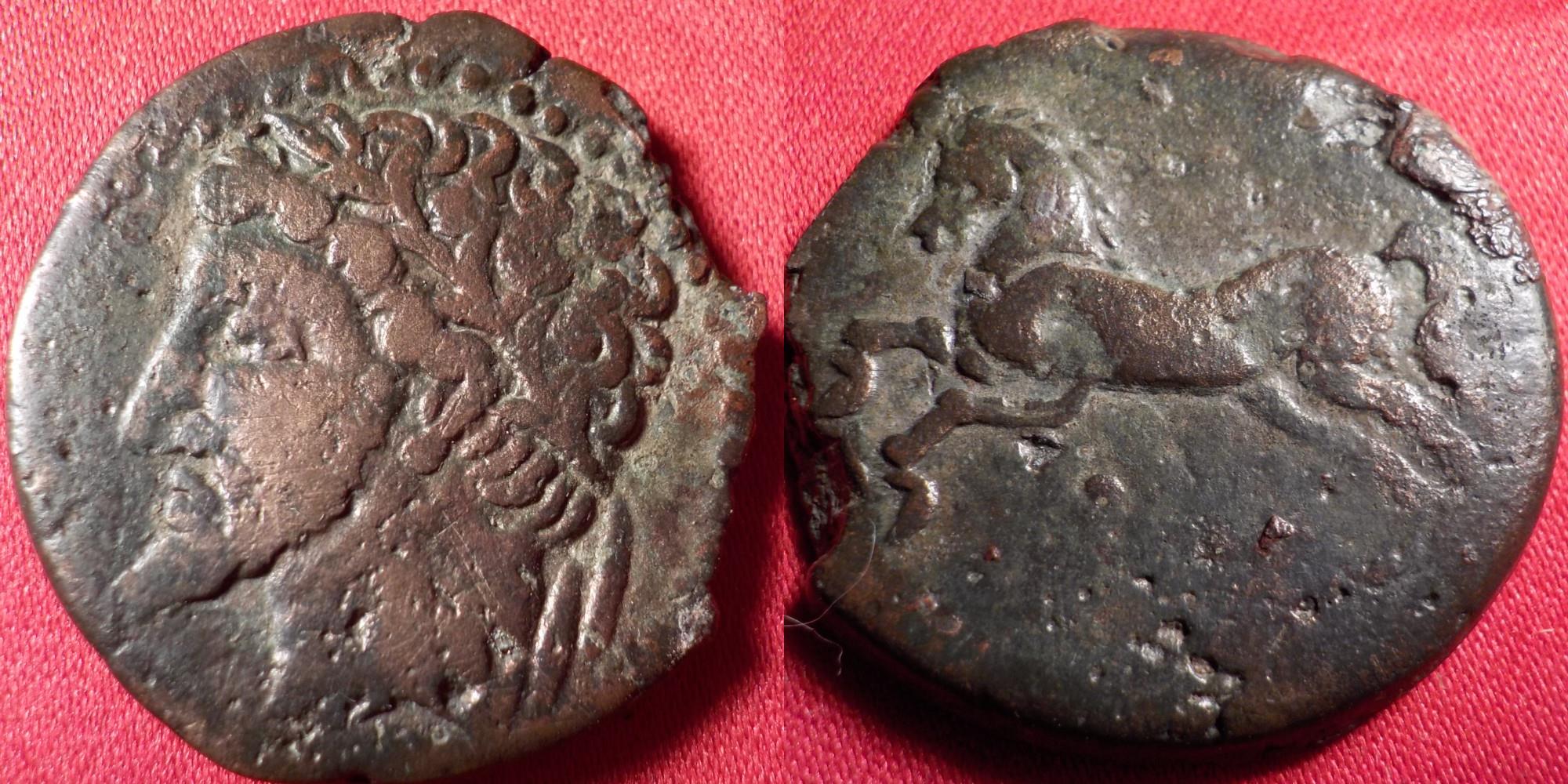 KINGDOM OF NUMIDIA, Micipsa, AE 27mm. Bearded bust, Horse galloping left.
