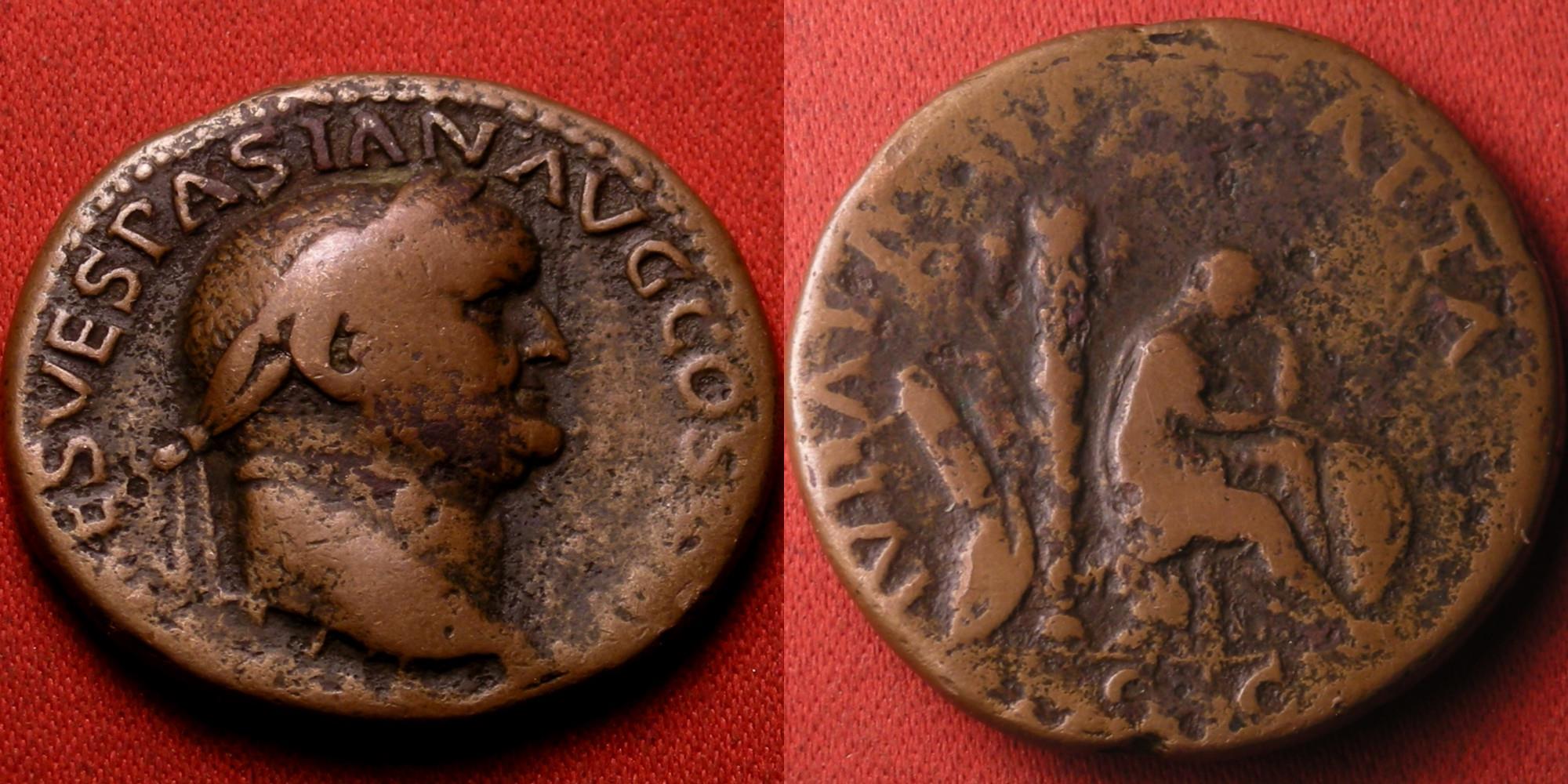 VESPASIAN AE as. Lugdunum, 77-78 AD. IVDAEA CAPTA, Judea Capta type ...