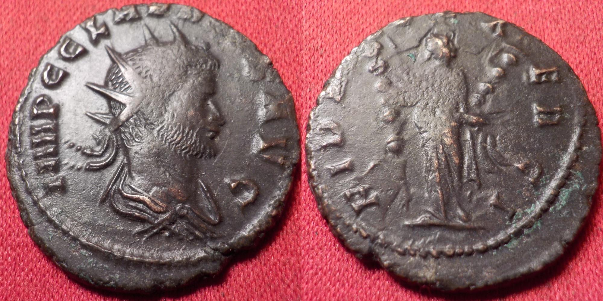 CLAUDIUS II GOTHICUS AE antoninianus. FIDES EXERCI, Fides holding ...