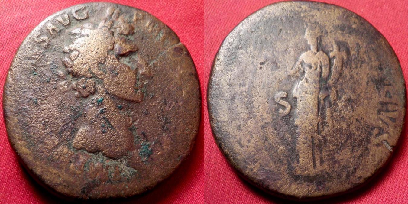 NERVA AE sestertius. 97 AD. Fortuna standing, holding rudder & cornucopia.