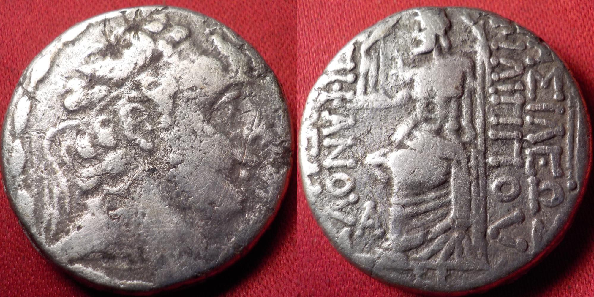 PHILIP I PHILADELPHOS AR silver tetradrachm. Posthumous, 69-57 BC. Zeus ...