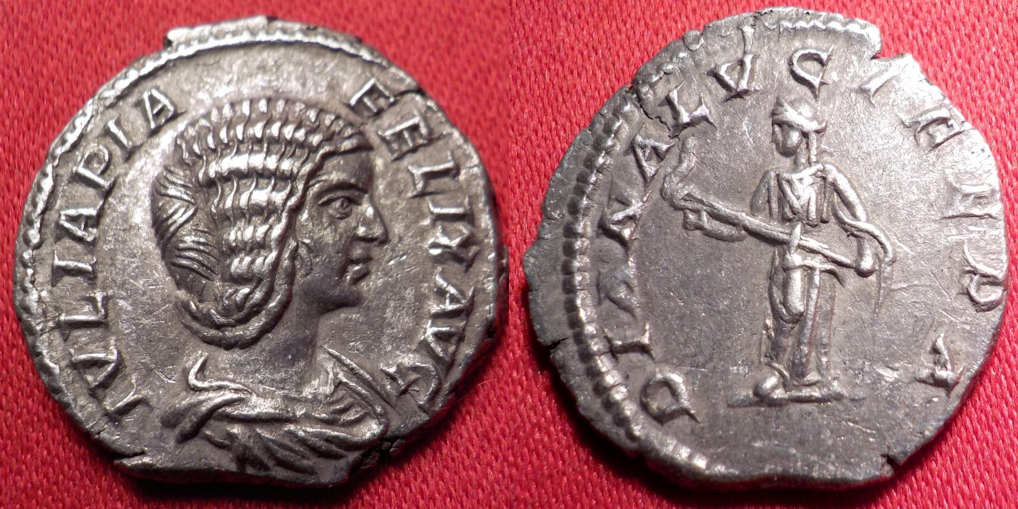 JULIA DOMNA AR silver denarius. 211-217 AD. Diana Lucifera standing ...
