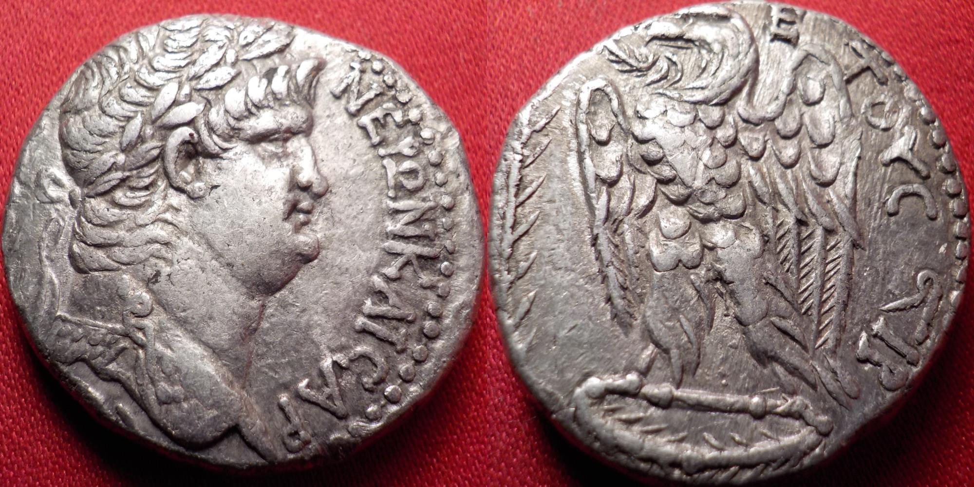 NERO AUGUSTUS AR silver tetradrachm. Final year, 67-68 AD. Eagle standing.