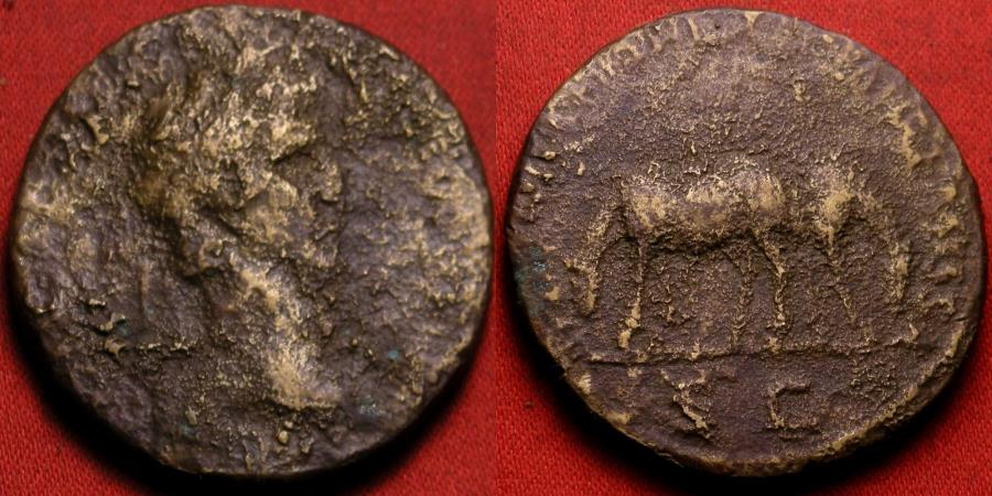 NERVA AE sestertius. VEHICULATIONE ITALIA REMISSA, two grazing mules ...
