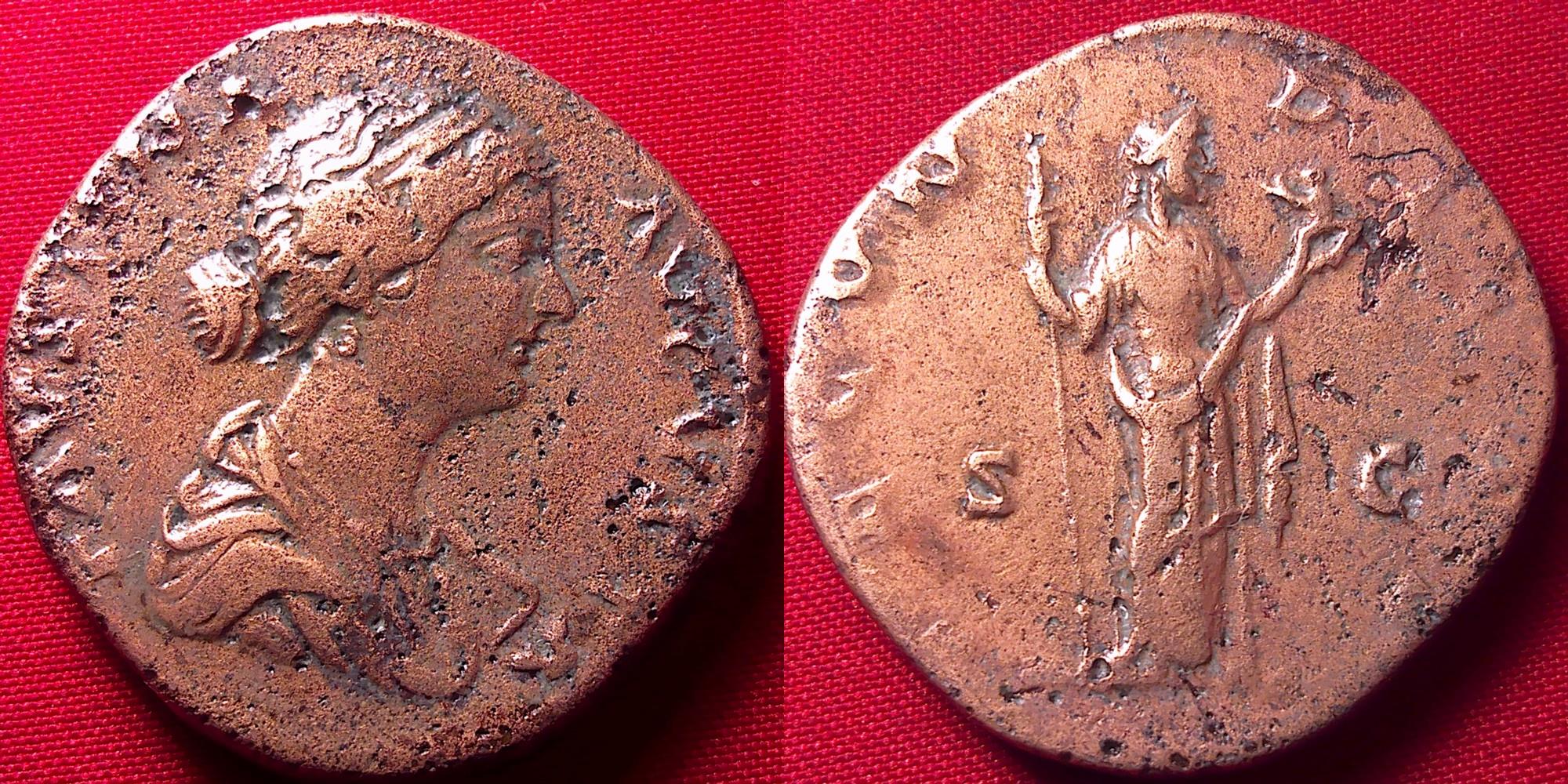 FAUSTINA II JUNIOR AE sestertius. Fecunditas standing, holding infant.