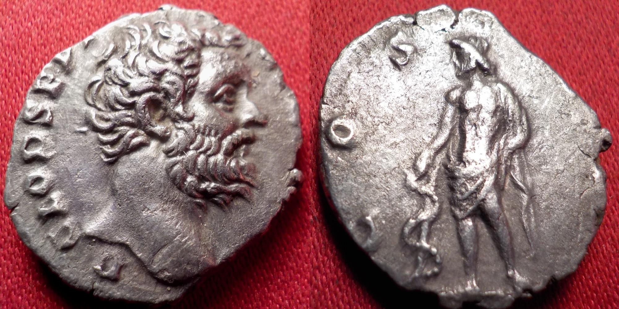 CLODIUS ALBINUS, as Caesar, AR silver denarius. Asclepius standing ...