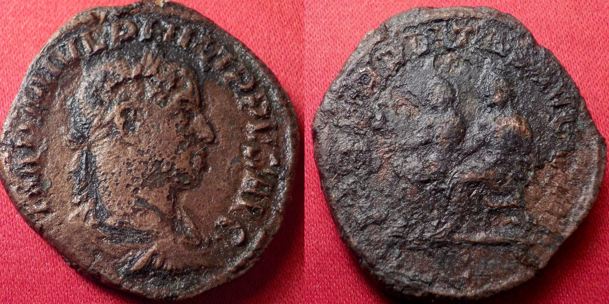 PHILIP II, as Augustus, AE sestertius. LIBERALITAS AVG III, Philip I ...