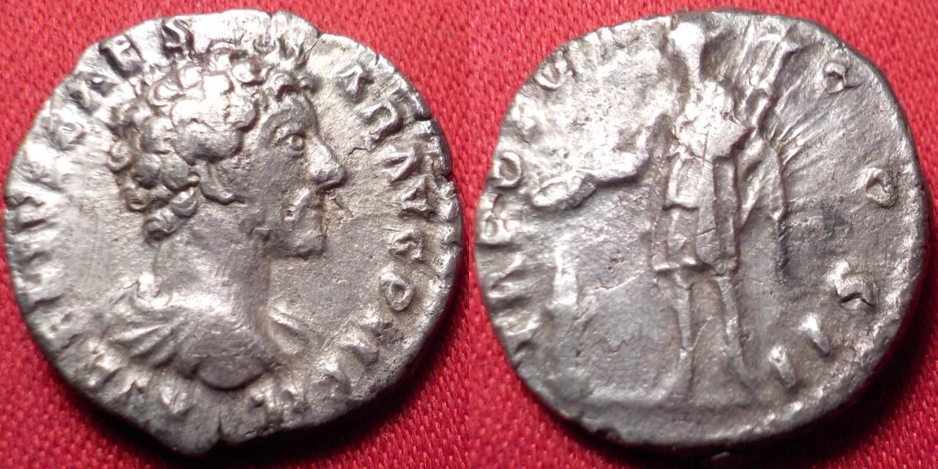 MARCUS AURELIUS CAESAR AR silver denarius. Rome, 140-144 AD. Genius ...
