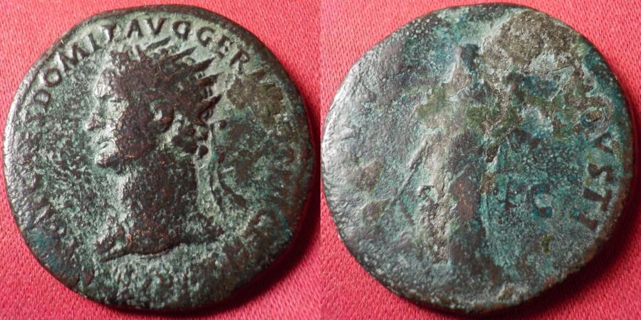 DOMITIAN AE dupondius. 86 AD. Fortuna standing, holding rudder ...
