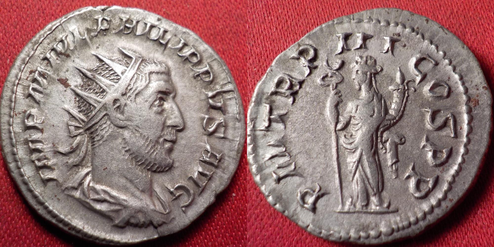 PHILIP I THE ARAB AR silver antoninianus. Felicitas standing, holding ...