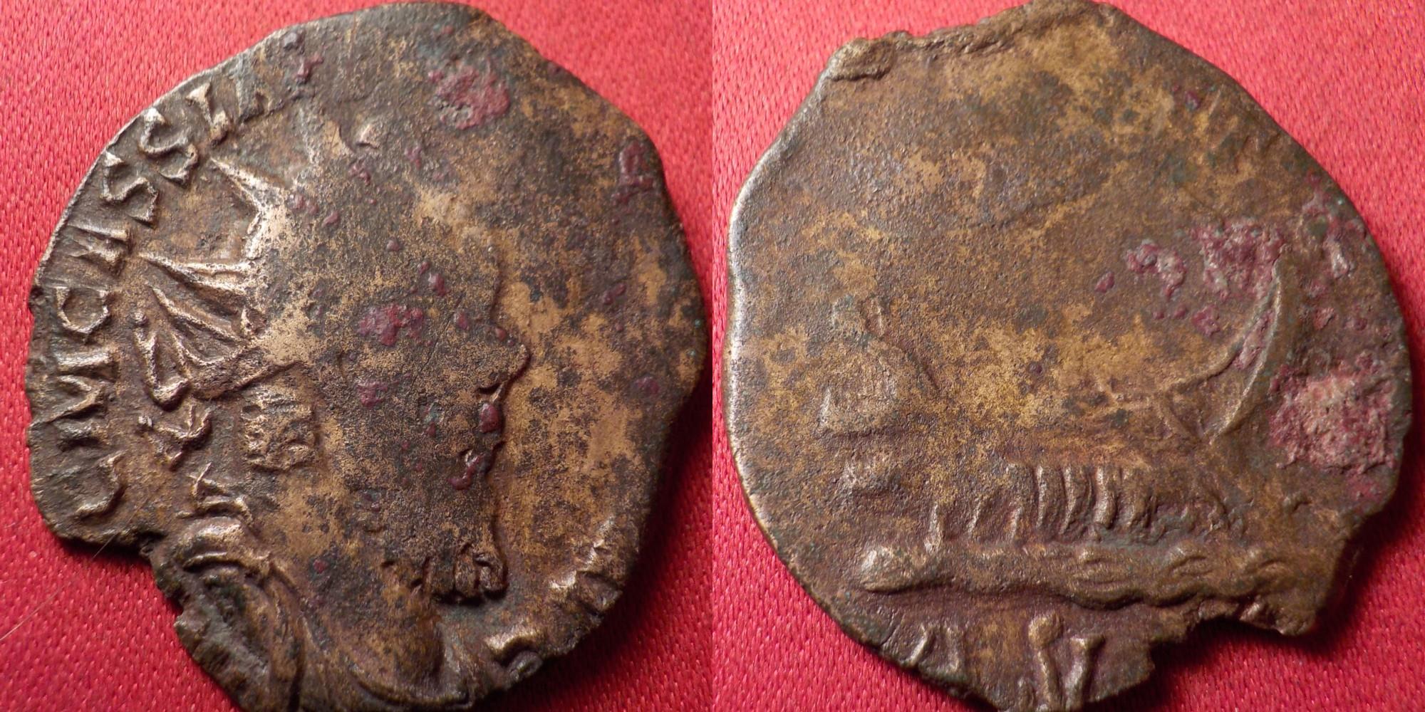 POSTUMUS AE orichalcum double sestertius. LAETITIA AVG, galley sailing right