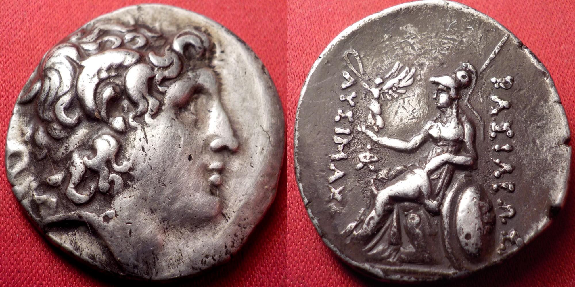 LYSIMACHOS AR silver tetradrachm. Athena enthroned, Alexander III ...
