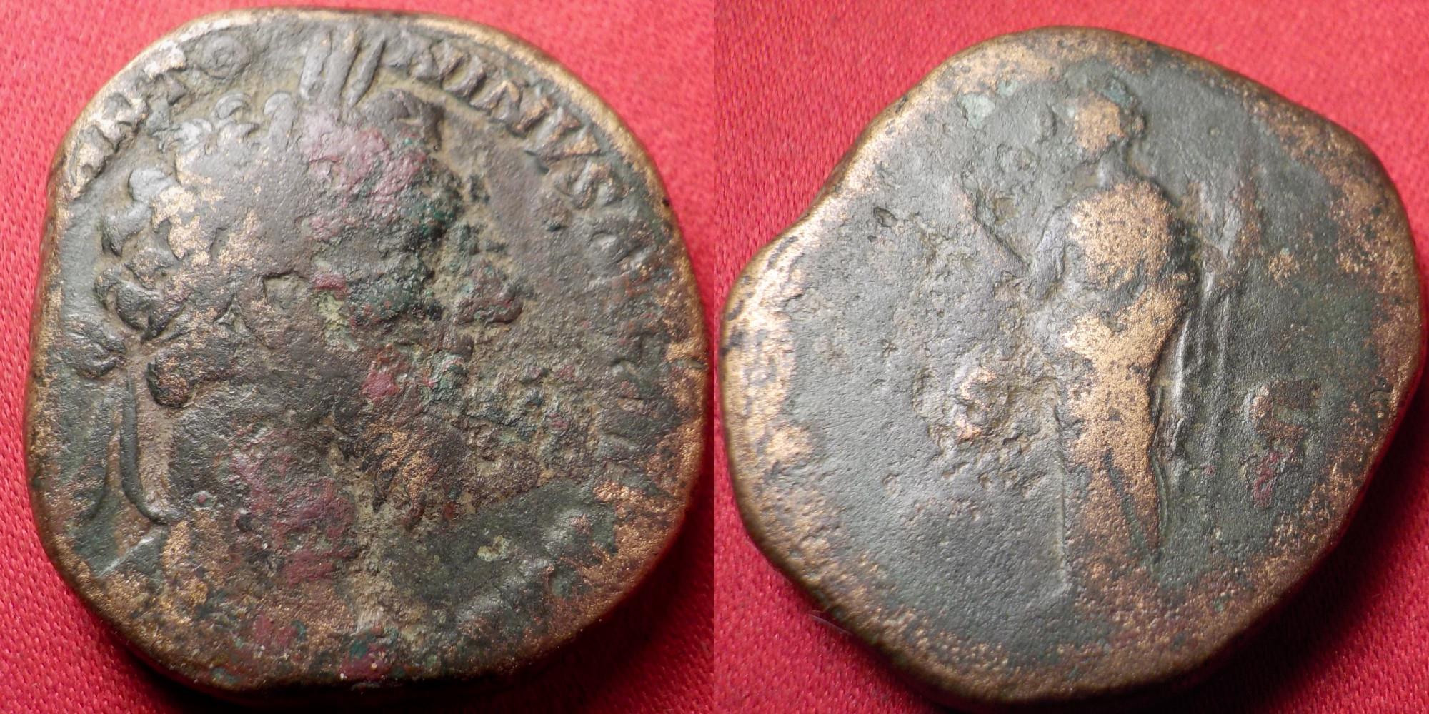 MARCUS AURELIUS AE sestertius. Felicitas standing, holding caduceus & scepter.
