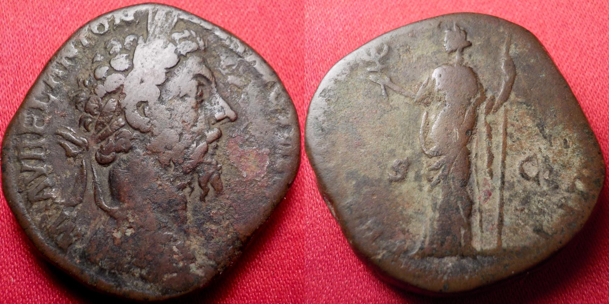 MARCUS AURELIUS AE sestertius. FELICITAS standing, holding caduceus ...