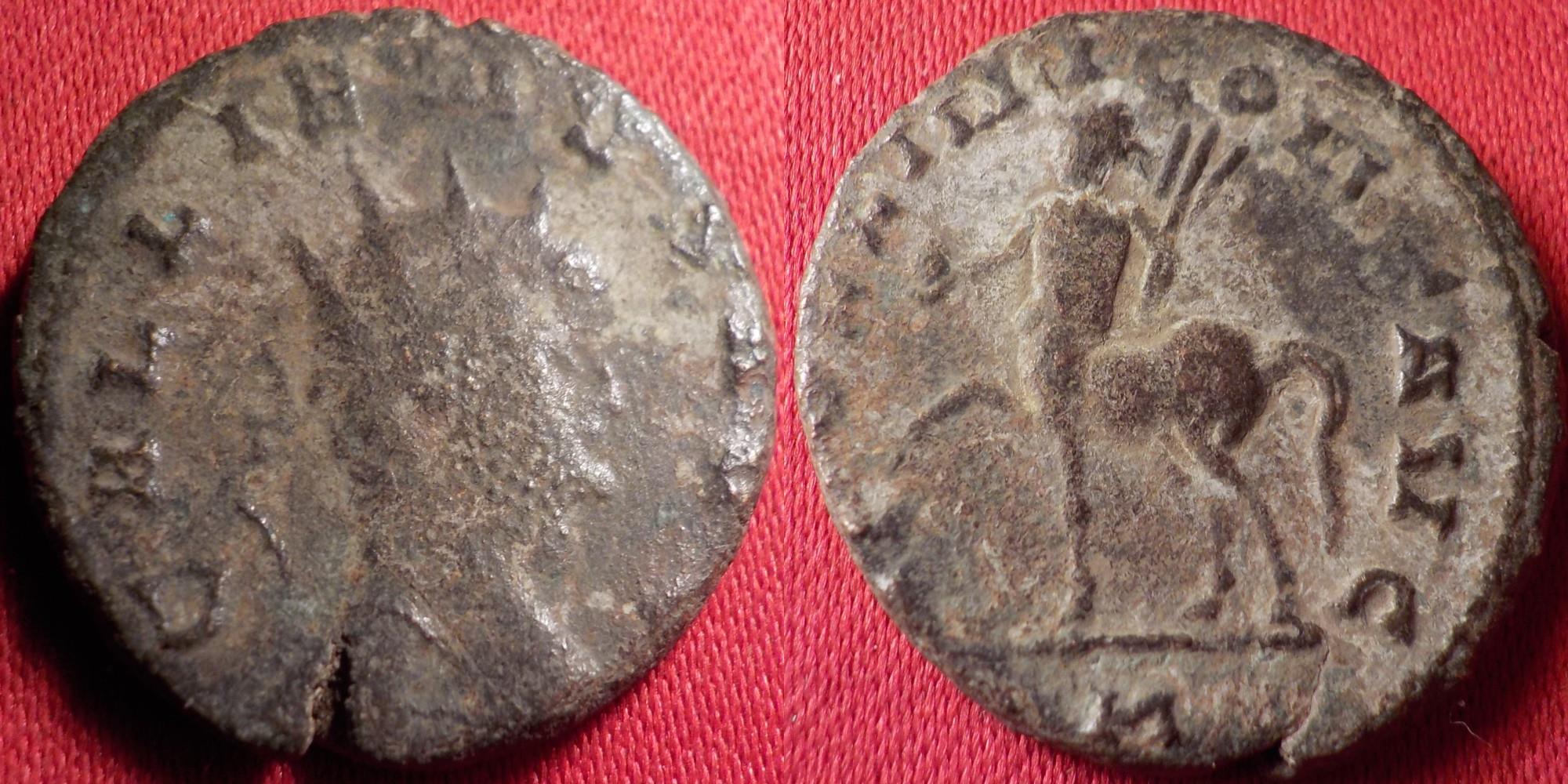 GALLIENUS AE silvered antoninianus. APOLLINI CONS, Centaur walking left.