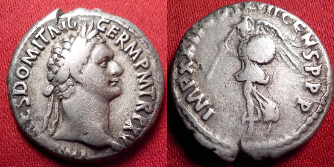 DOMITIAN AR silver denarius. The only depiction of winged Minerva ...