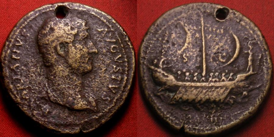 HADRIAN AE orichalcum sestertius. Rome, 134-138 AD. Galley under sail ...