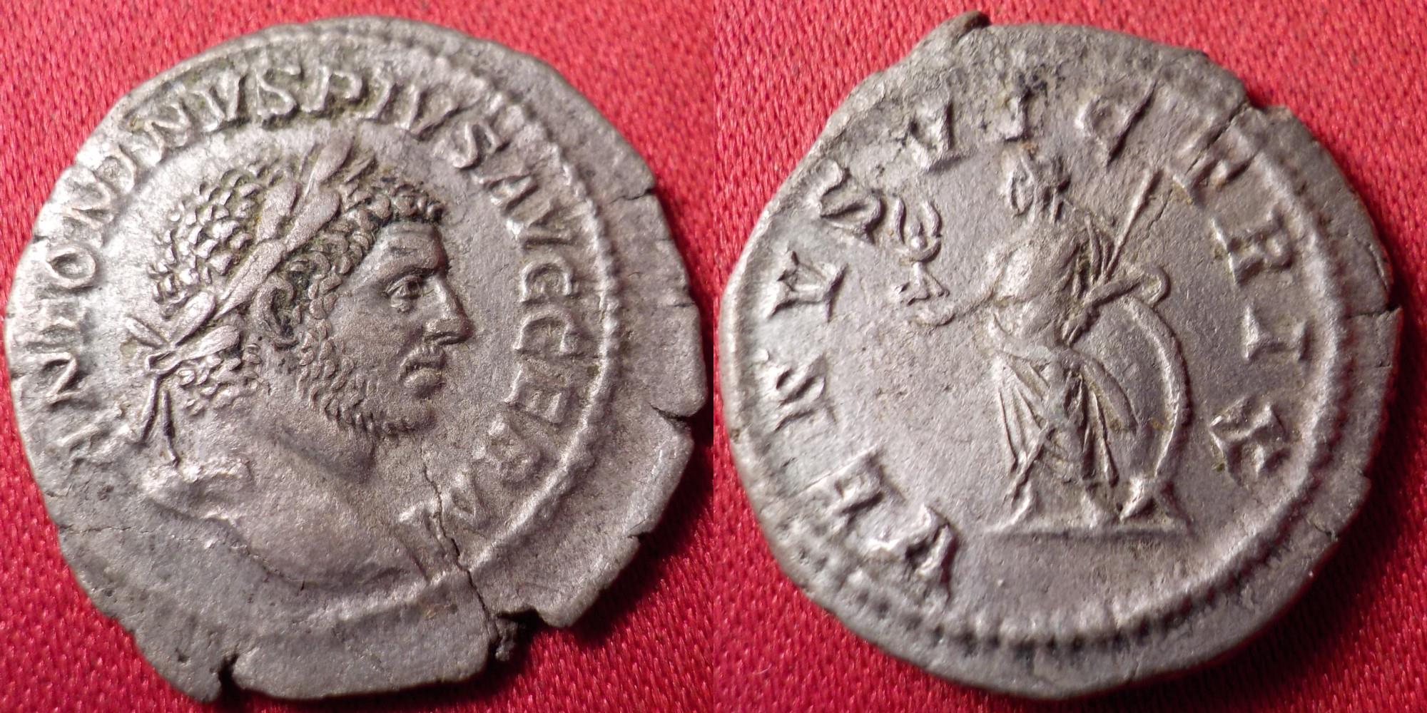 CARACALLA AR silver denarius. VENUS VICTRIX, Venus standing, holding ...