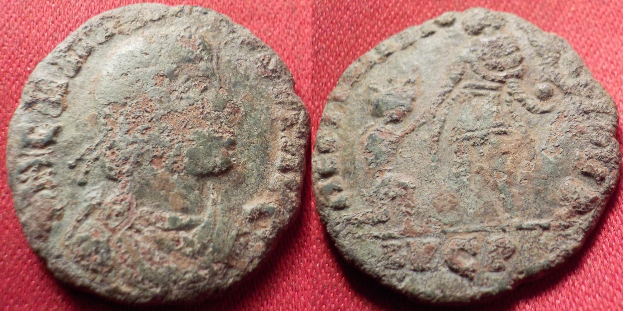 GRATIAN AE2. Lugdunum mint. Reparatio Reipub, Emperor assisting woman ...
