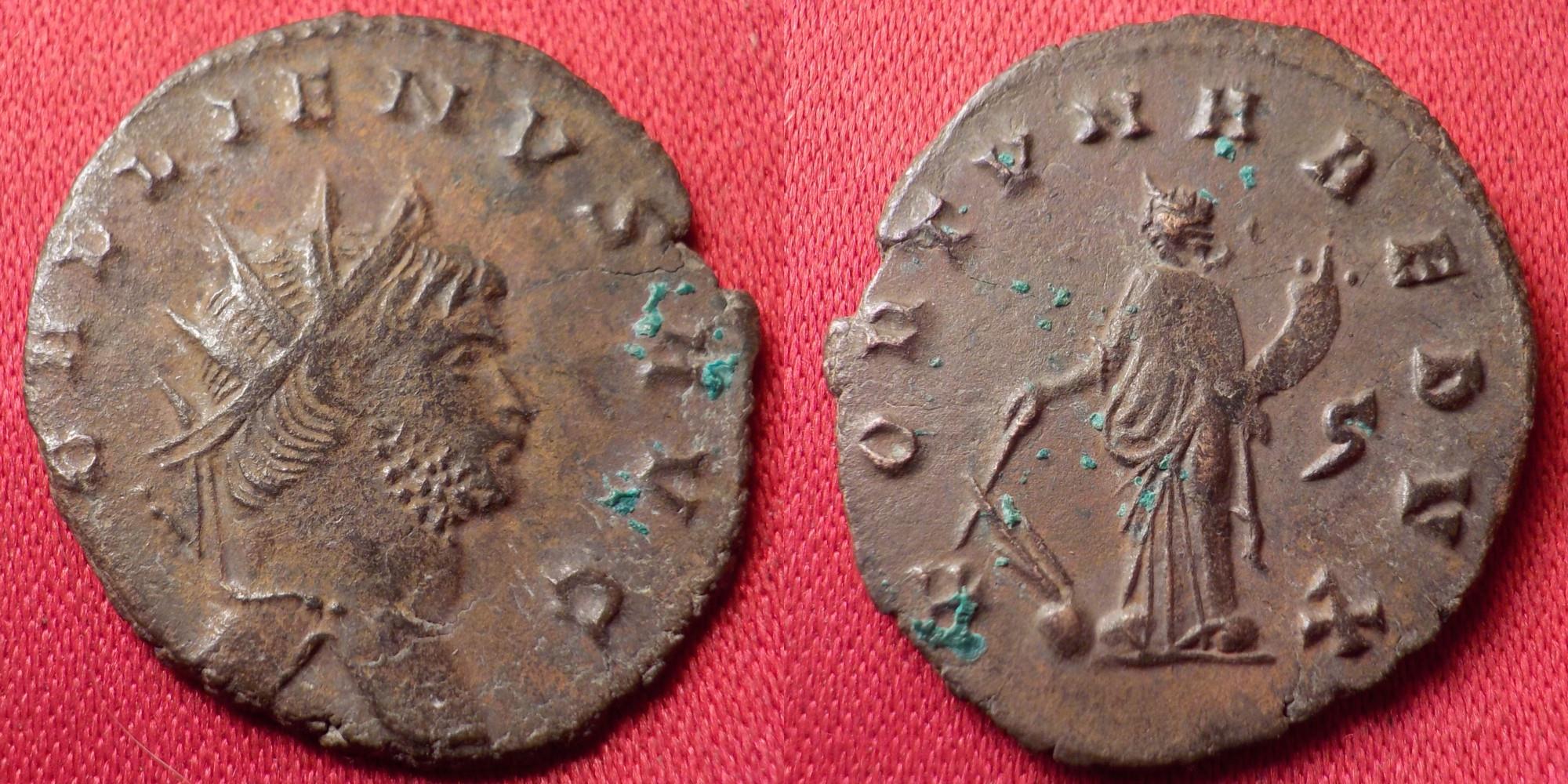 GALLIENUS AE antoninianus. Rome, 265-266 AD. Fortuna standing, holding ...