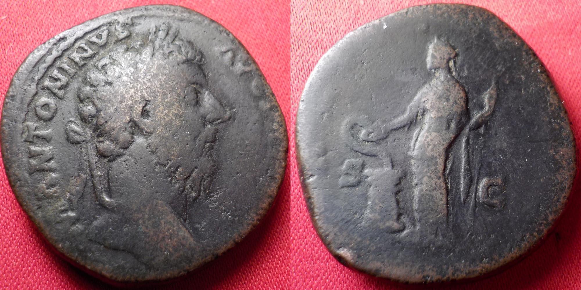 MARCUS AURELIUS AE sestertius. SALUS standing, feeding serpent arising ...