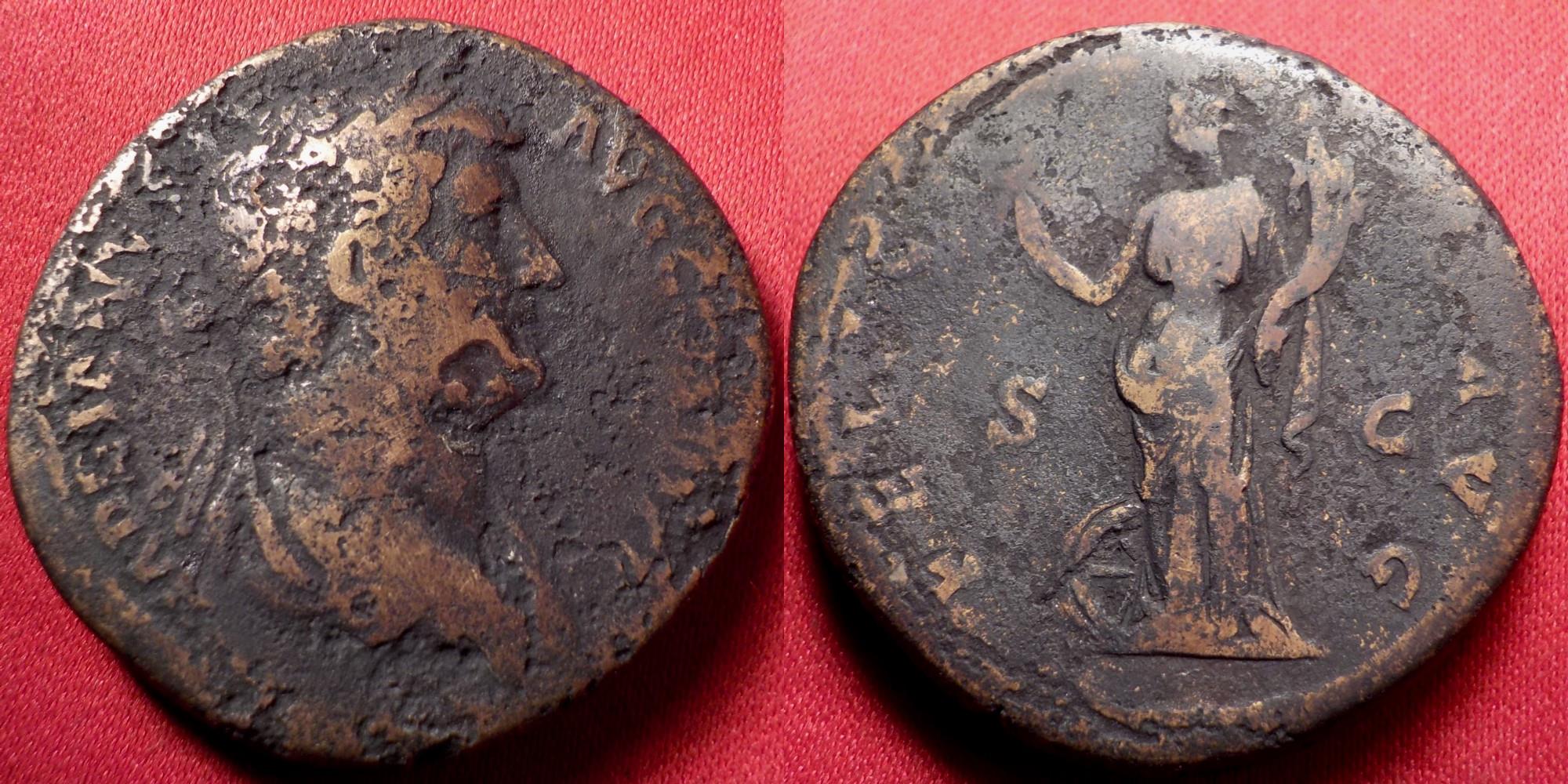 HADRIAN AE sestertius. Felicitas standing, holding caduceus ...
