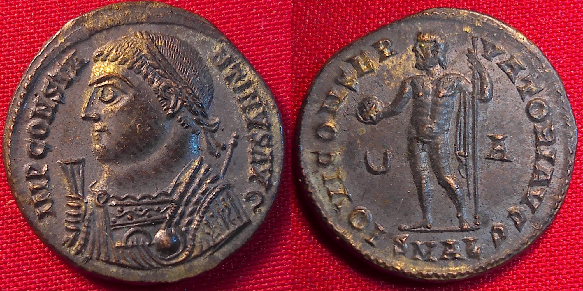 CONSTANTINE I THE GREAT AE silvered follis. Jupiter standing ...