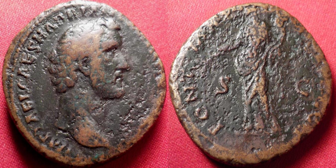 ANTONINUS PIUS AE sestertius. First year, 138 AD. Pax standing