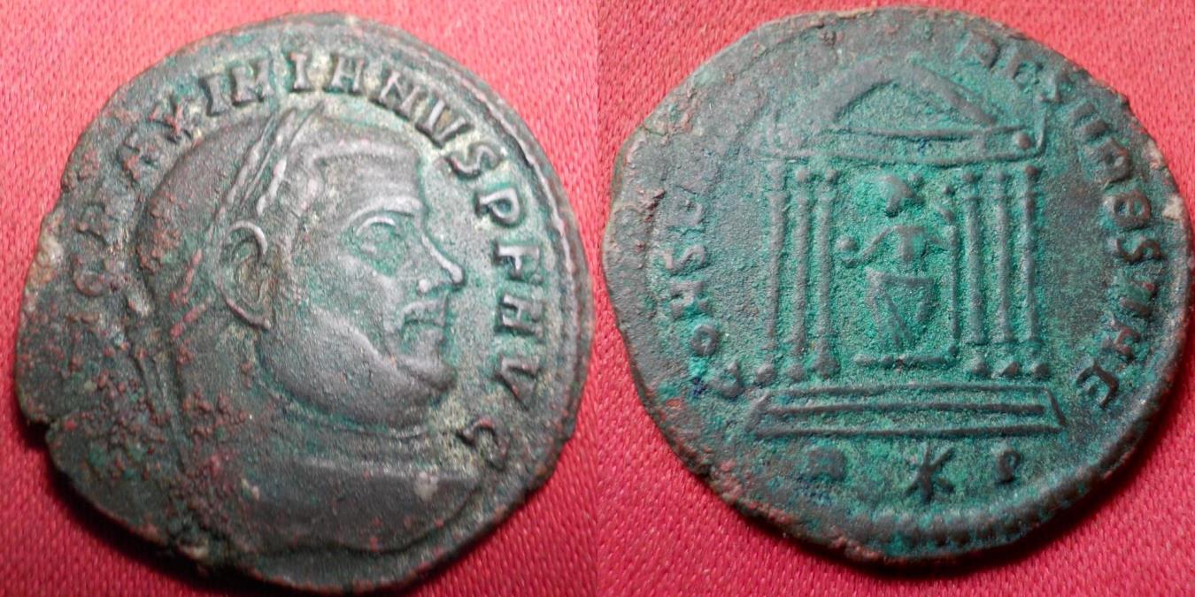 MAXIMIANUS AE silvered large follis. Rome mint. CONSERVATORES VRBS SVAE ...