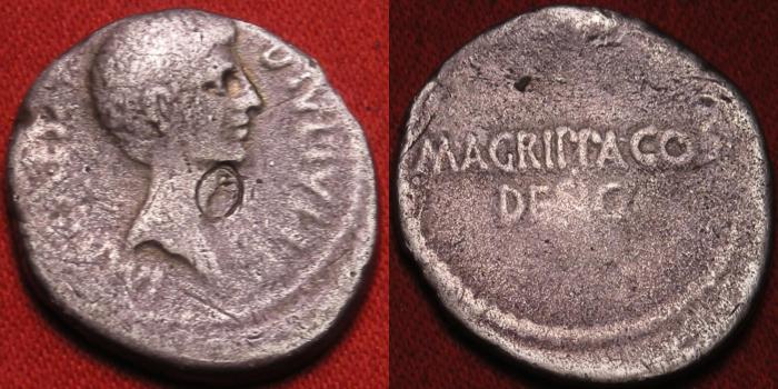 OCTAVIAN & MARCUS AGRIPPA AR silver denarius. Military mint, 38 BC ...